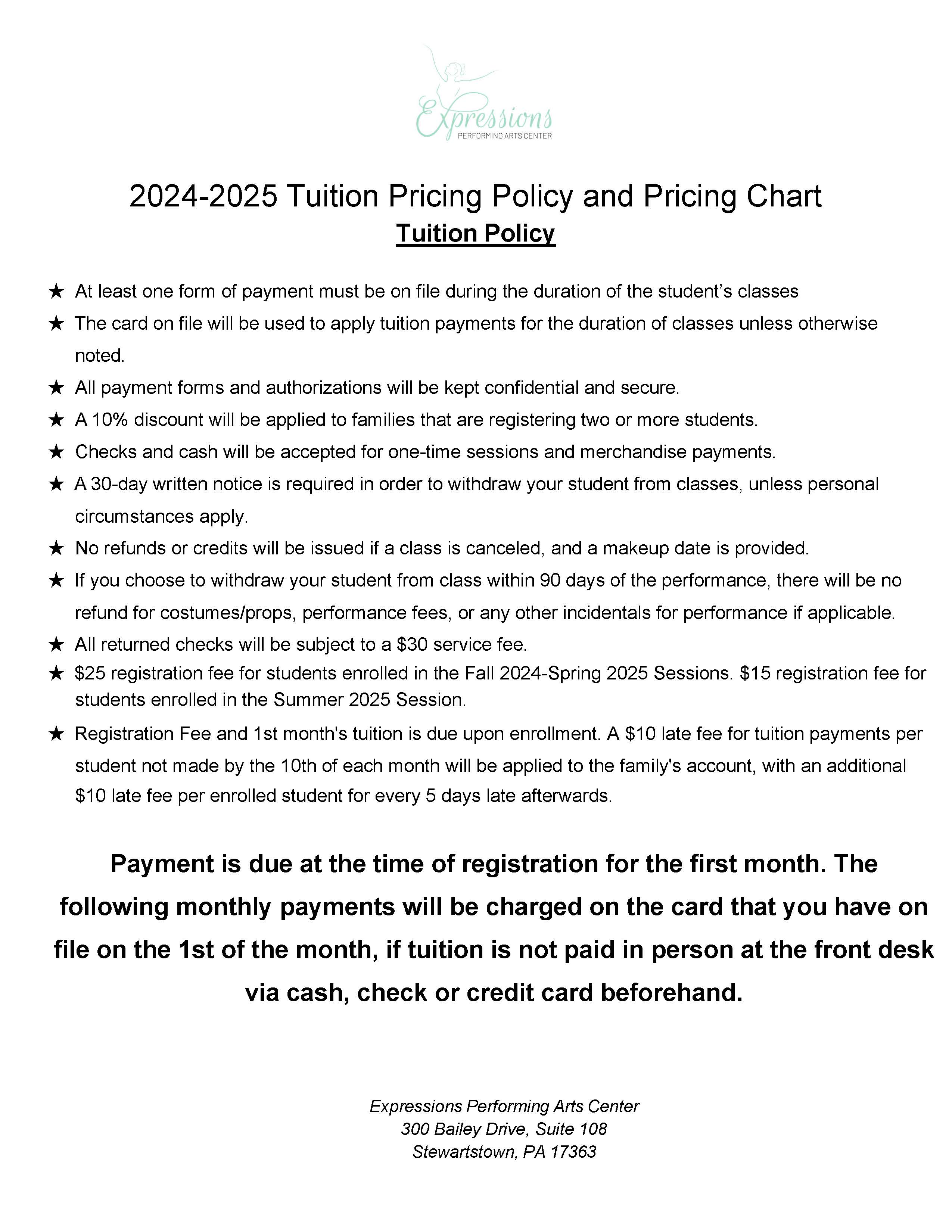 Tuition – Expressions Performing Arts Center, LLC